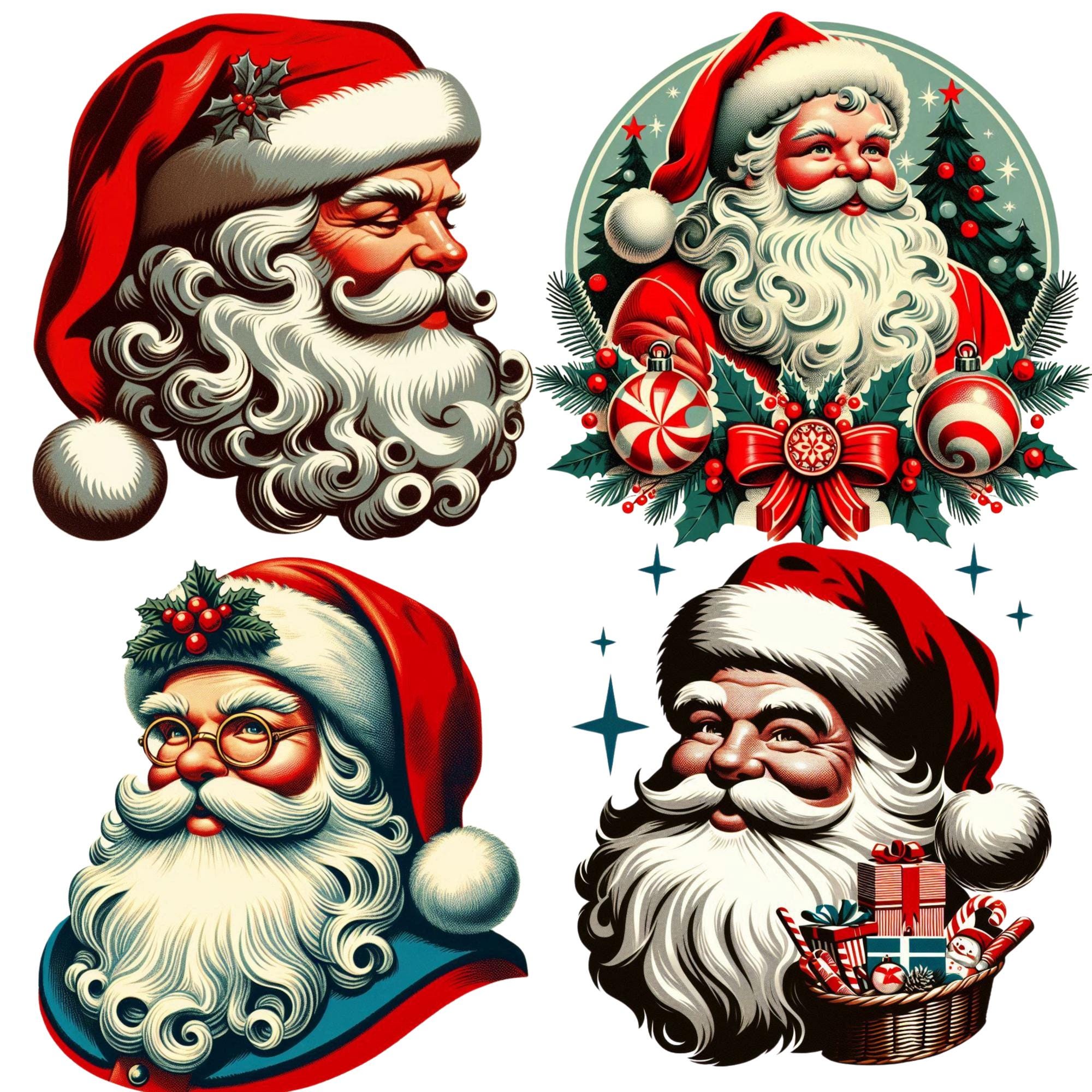 Vintage 1950s Santa Claus, 20 Vintage Christmas Bundle Png, Winter Clip ...