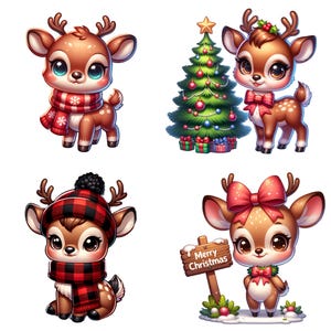 Adorable Reindeer Christmas Clipart, Watercolor Christmas Deer Clipart ...
