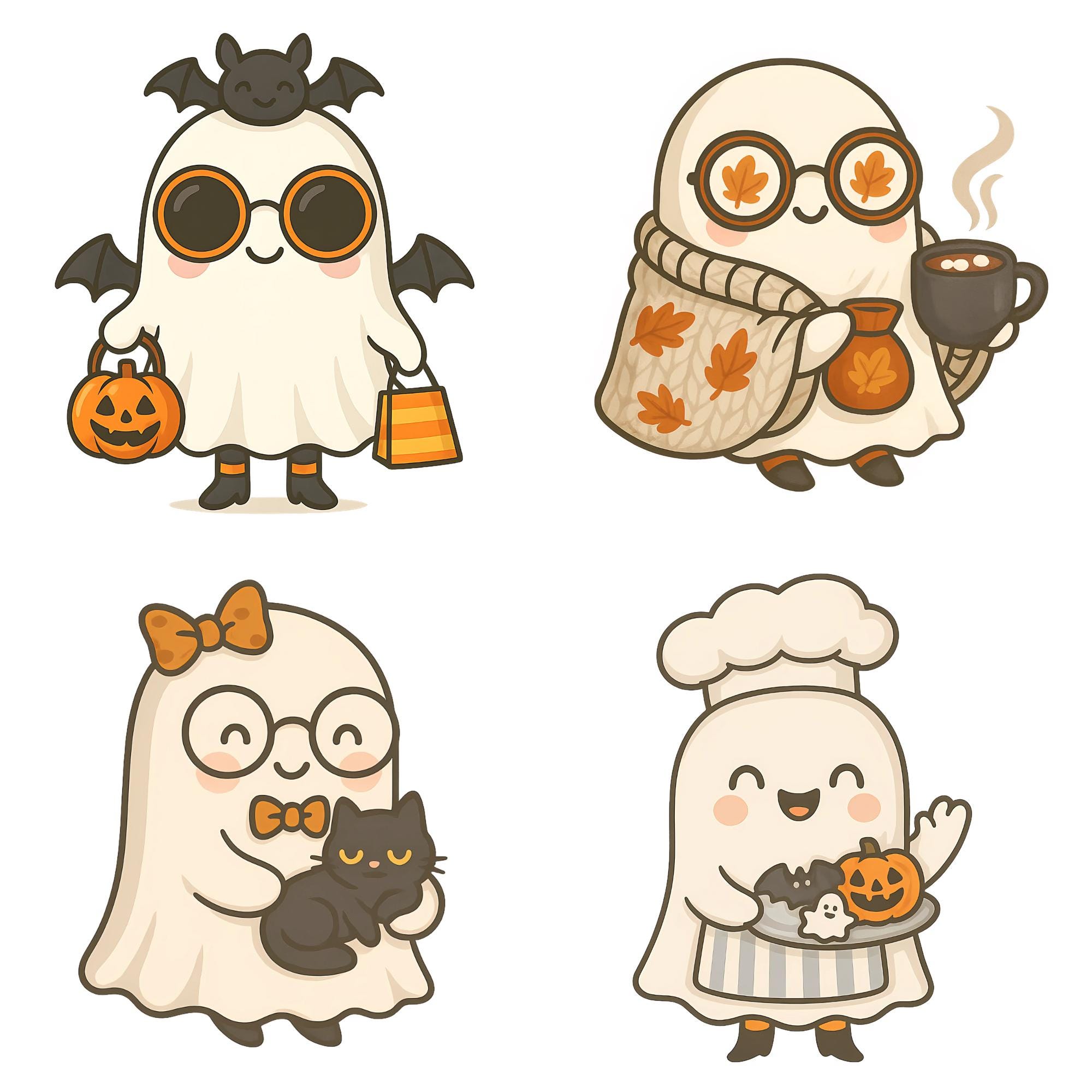 Cute Halloween Ghost Clipart | 12 PNG Bundle With Transparent ...