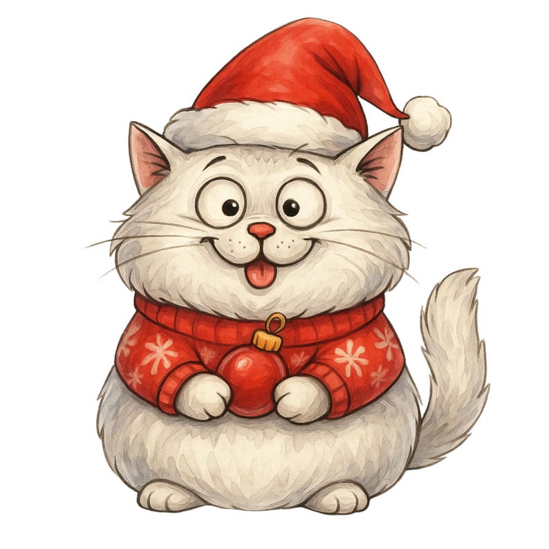 Quirky Christmas Cats Clipart | 12 Funny Cat Pngs in Santa Hats | Cute ...