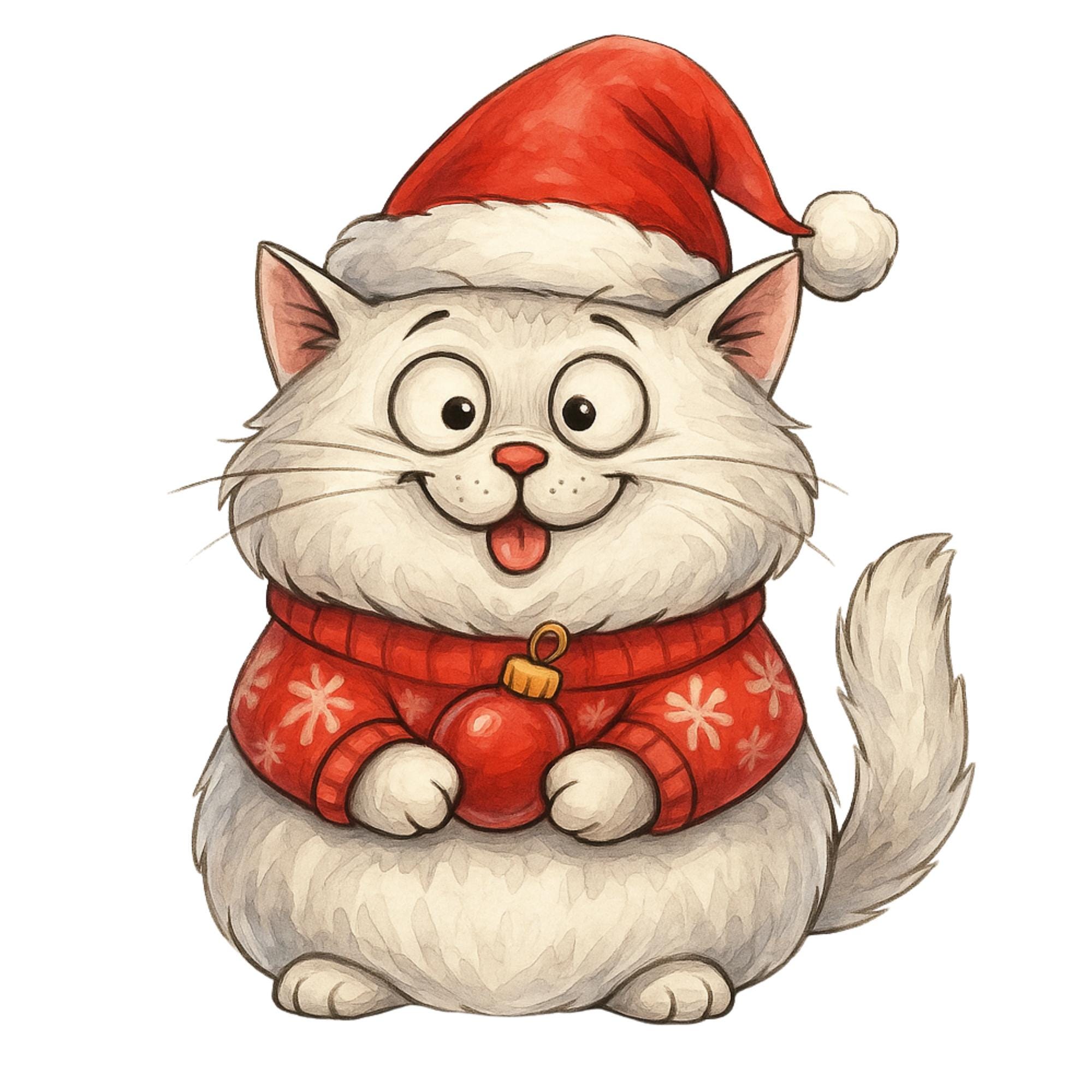 Quirky Christmas Cats Clipart | 12 Funny Cat Pngs in Santa Hats | Cute ...