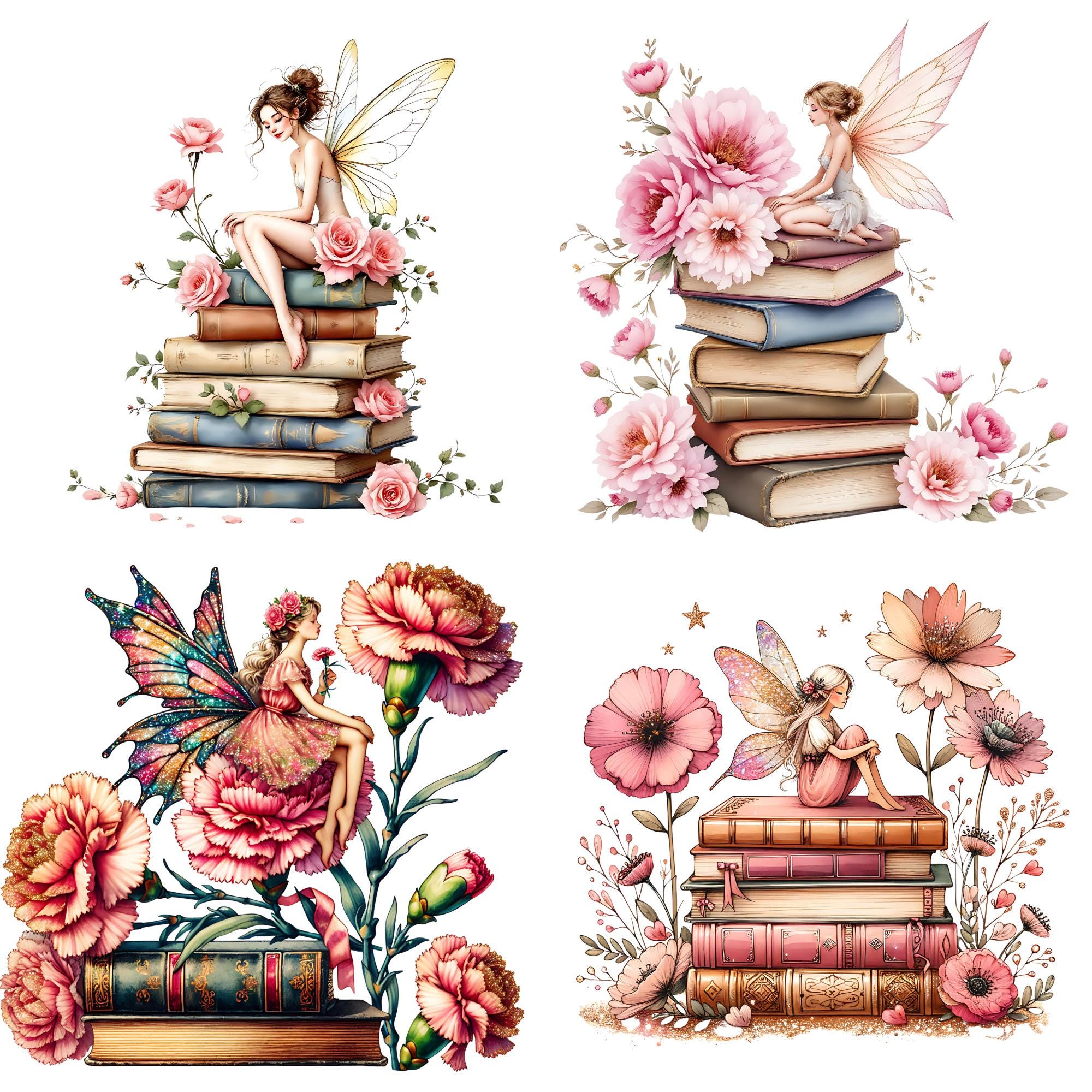 Book Fairy Clipart, 12 Watercolor Fairies, Wildflower PNG, Fairytale ...