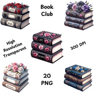 Book Lover PNG Bundle Dark Academia Clipart Floral Book PNG Vintage ...