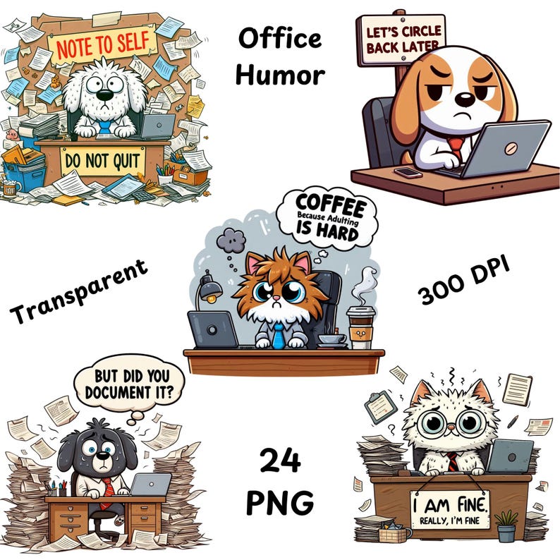 Funny Office Clipart PNG Bundle, 24 Office Humor Cartoons, Sarcastic Co ...