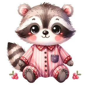 Woodland Animals in Pajamas Clipart 12 Watercolor, Cute Creature ...