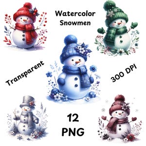 Snowman Clipart, Festive Snowman Clipart Bundle 12 Png, for Card Making ...