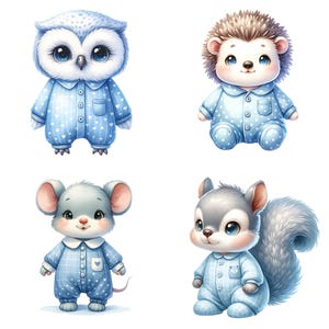Woodland Animals in Pajamas Clipart 12 Watercolor, Cute Creature ...