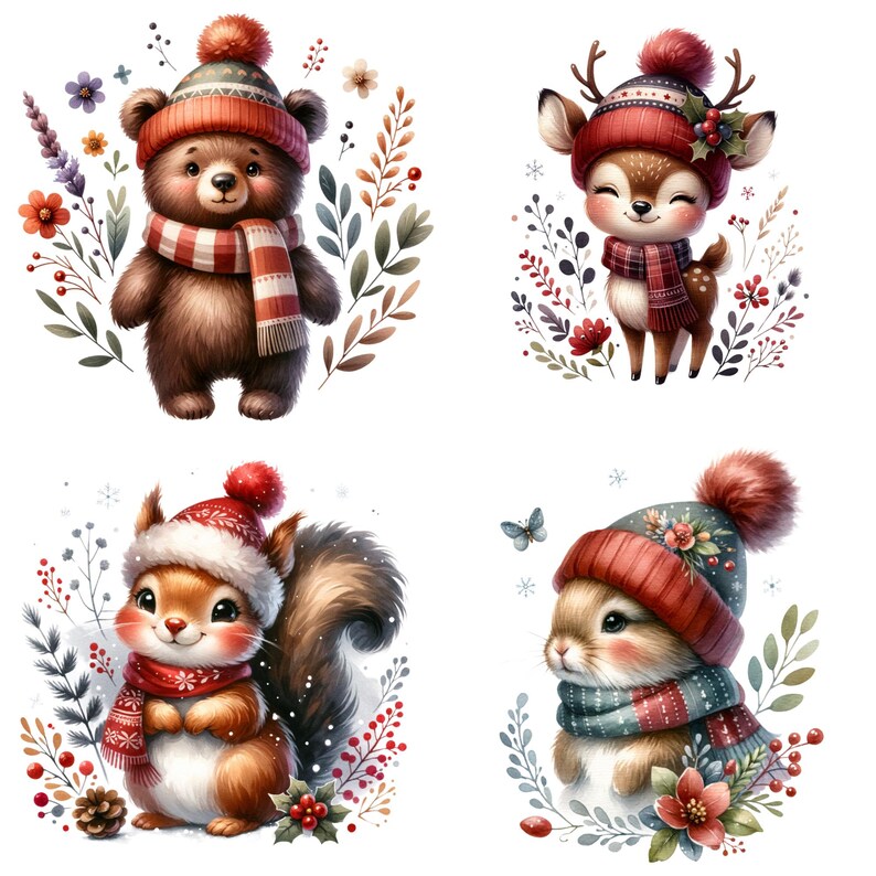 Winter Woodland Animals Clipart, Woodland Clipart Watercolor, 16 Cute ...