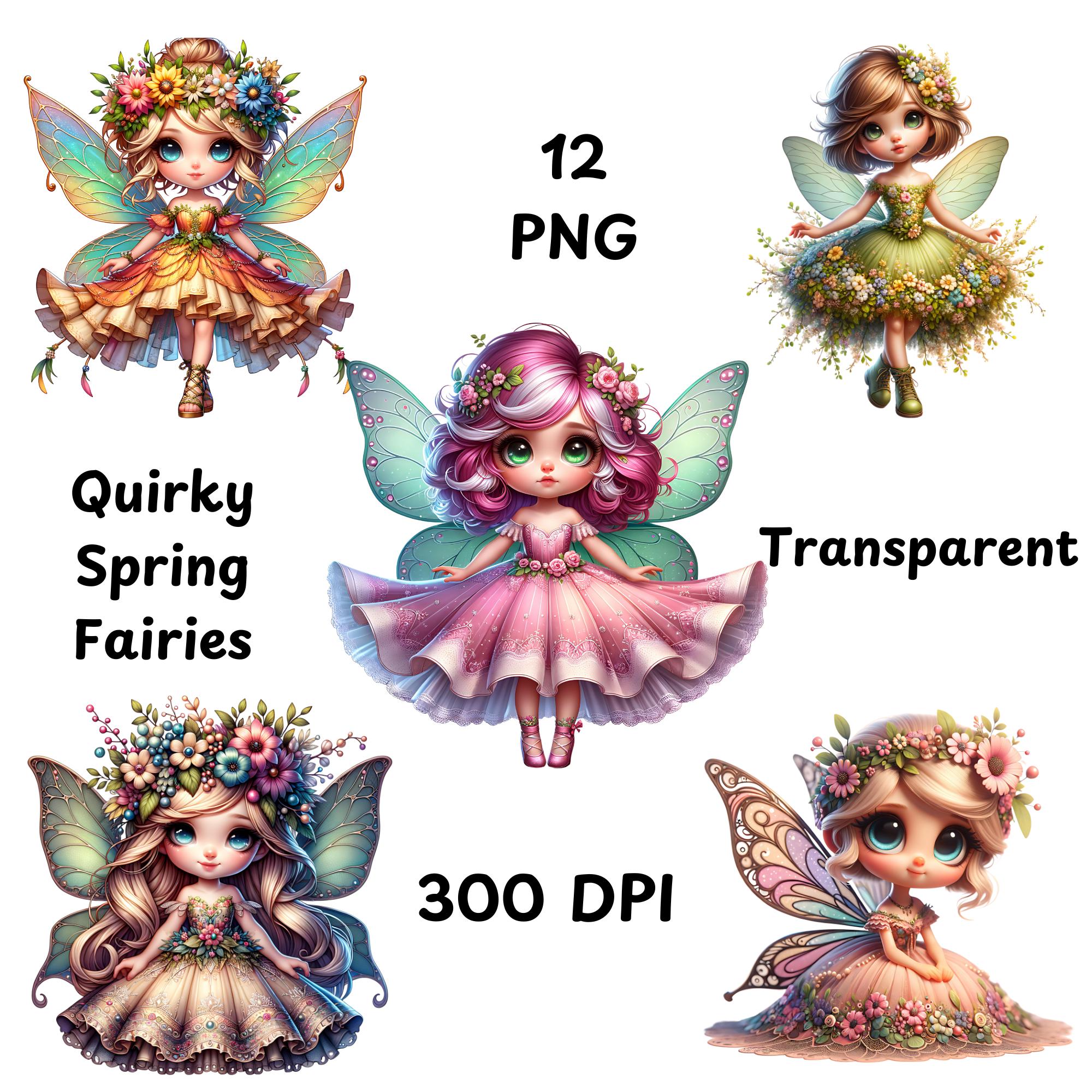 Quirky Spring Fairies Clip Art, 12 Watercolor Spring Fairies PNG, Junk ...