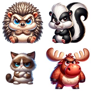 Watercolor Funny Grumpy Animals Clipart Bundle, 36 PNG Funny Grumpy ...