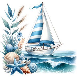 Watercolor Nautical Clipart Bundle, 18 PNG Beach Clipart, Ocean Clipart ...