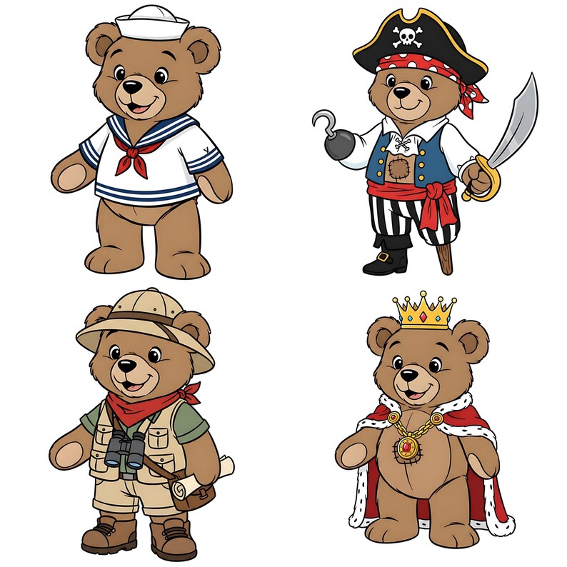Dress up Bears Clipart Bundle | 12 Occupation Teddy Bear PNG | Kids ...
