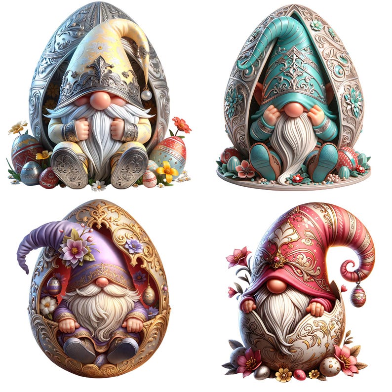 Easter Egg Gnomes 12 PNG Clipart Bundle, Cute Spring Flower Easter ...