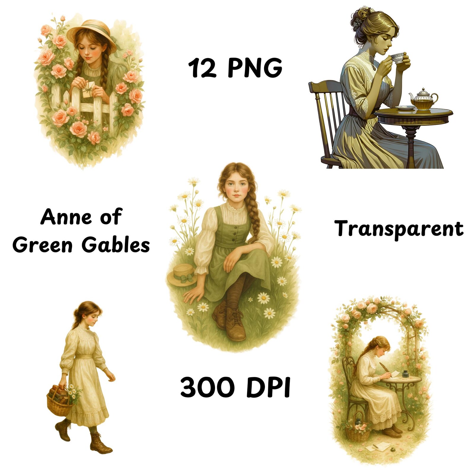 Anne of Green Gables Clipart PNG | Edwardian Girl Aesthetic | Vintage ...