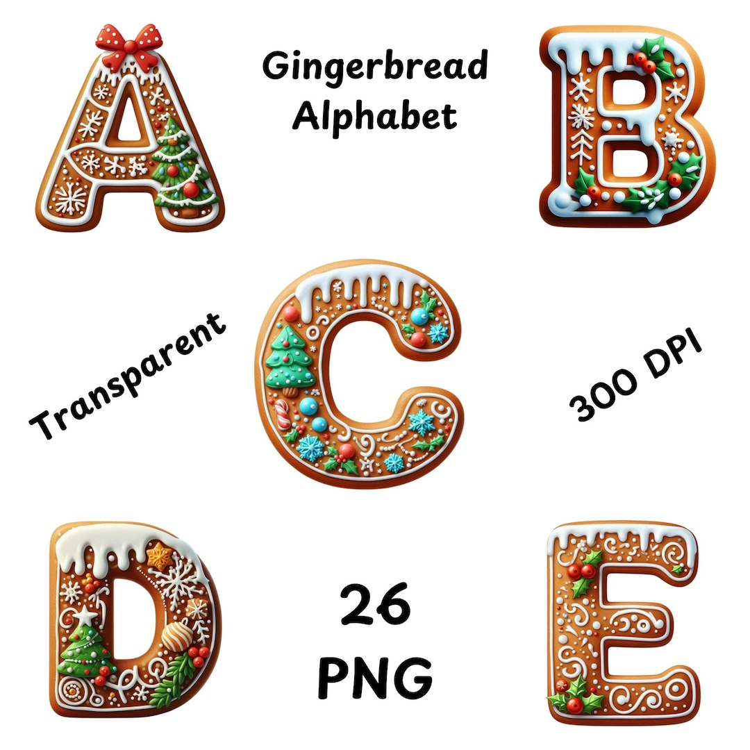 Christmas Alphabet Clipart Gingerbread 26 High Quality Pngs, Memory ...