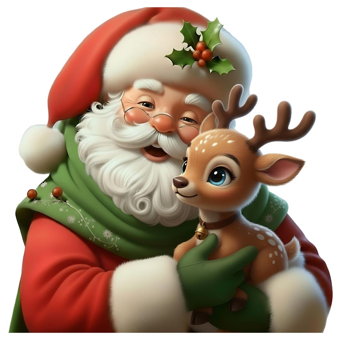 Santa and Friends Christmas Animals Clipart Bundle | 12 Cute Santa PNG ...