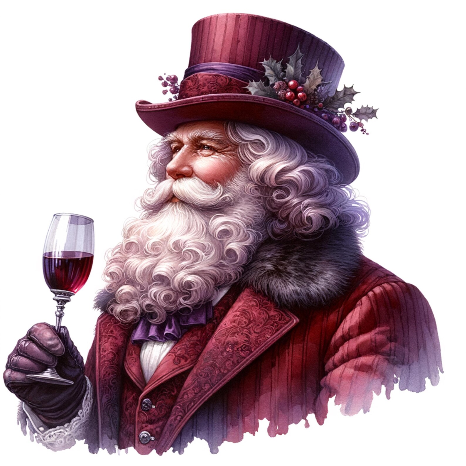 Santa Claus With Glass of Wine Art Print | Vintage Santa PNG | Winter ...