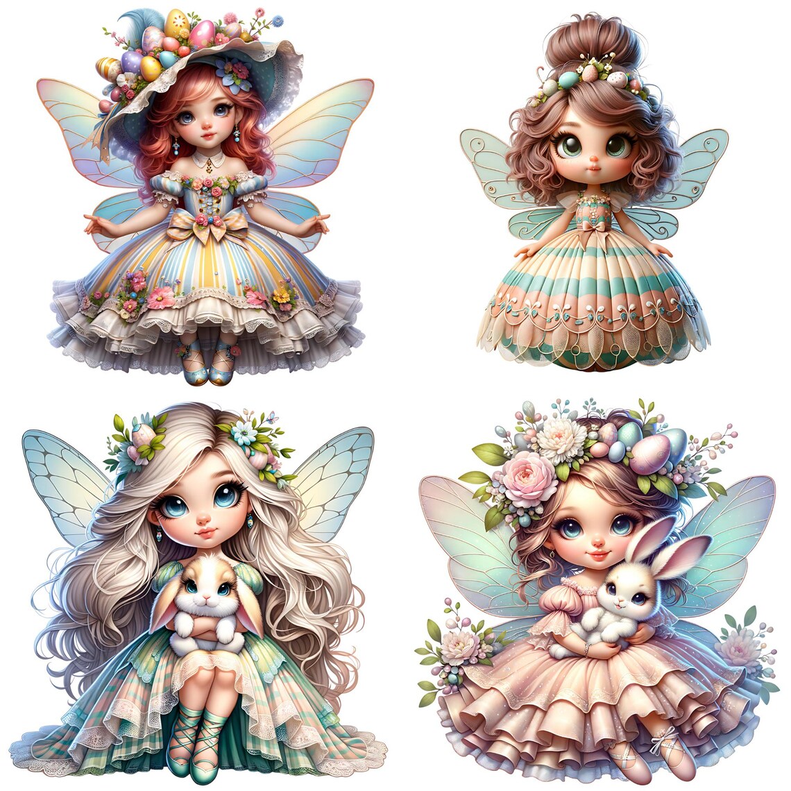 Easter Fairies Clip Art, 12 Watercolor Spring Fairies PNG, Junk ...