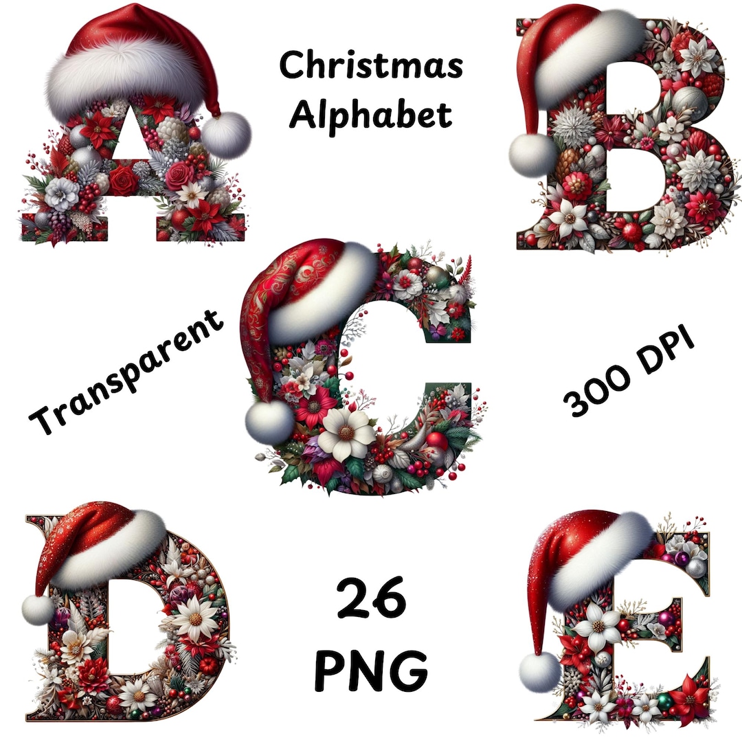 Christmas Alphabet, Santa Hat Alphabet, Letters Png, Alphabet Png ...