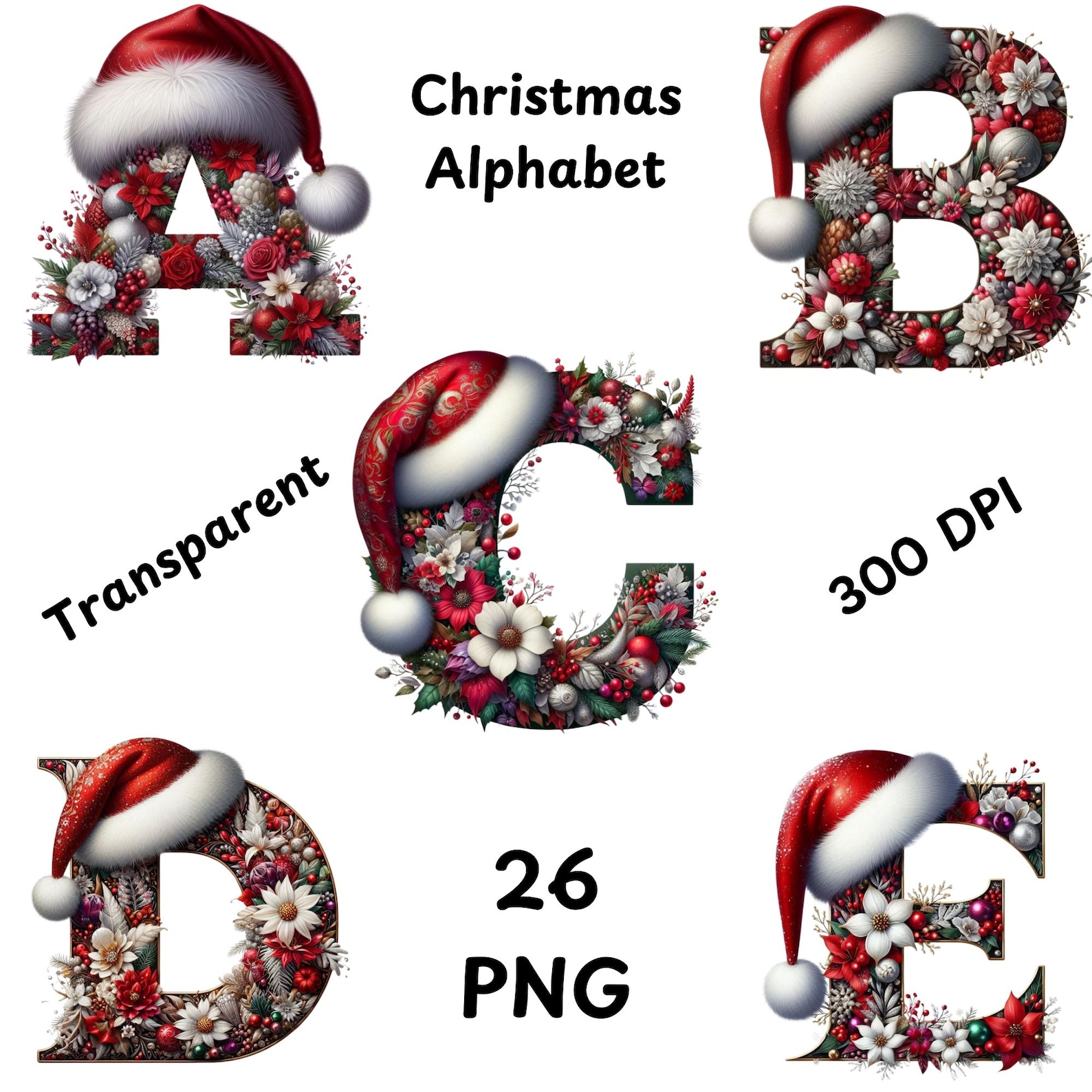 Christmas Alphabet, Santa Hat Alphabet, Letters Png, Alphabet Png ...