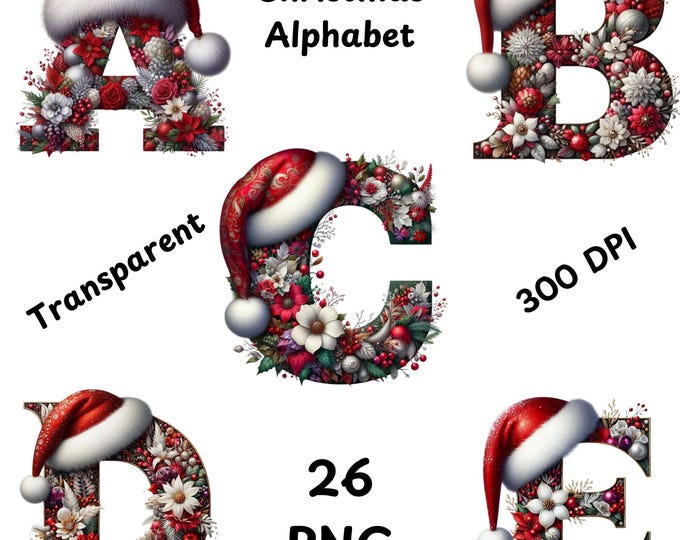 Christmas Alphabet Clipart | Santa Letters & Numbers PNG (digital ...