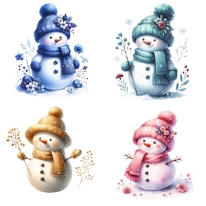 Snowman Clipart, Festive Snowman Clipart Bundle 12 Png, for Card Making ...