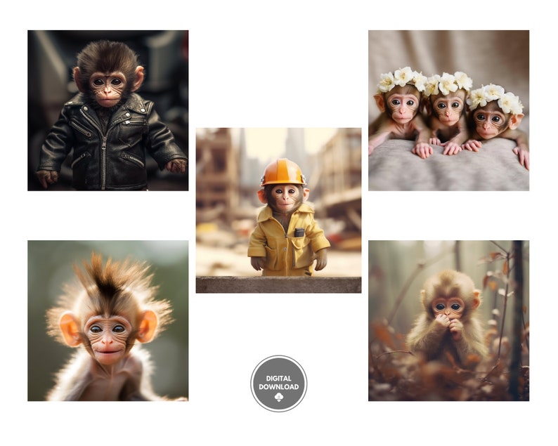 Baby Monkey Portraits - Digital Art Prints. Includes 5 Images. - Etsy