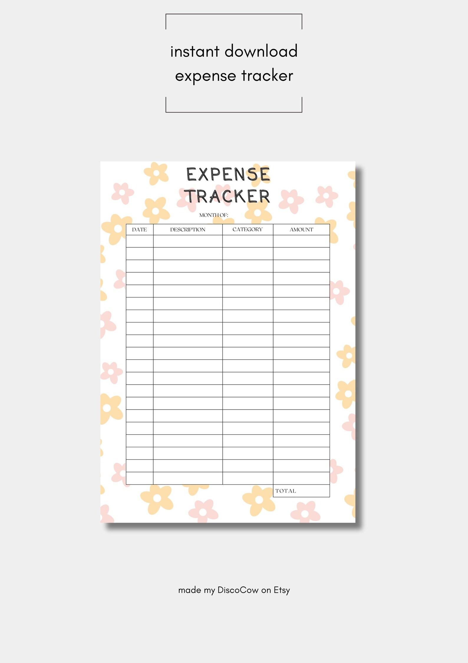 Flower Printable Spending Tracker, Expense Tracker, Monthly Transaction ...