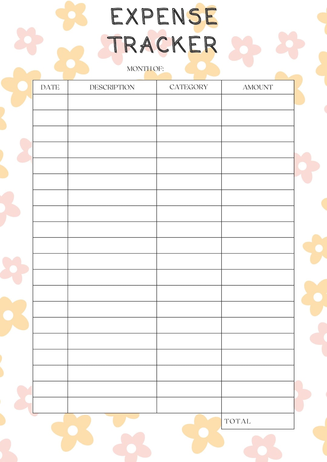 Flower Printable Spending Tracker, Expense Tracker, Monthly Transaction ...