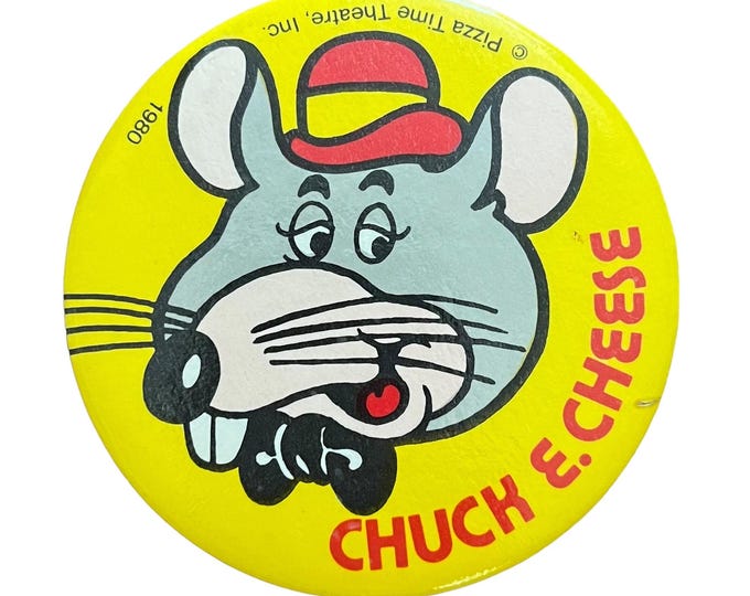 1980’s Chuck E Cheese Showbiz Pizza Time Theatre Vintage Large Pinback ...