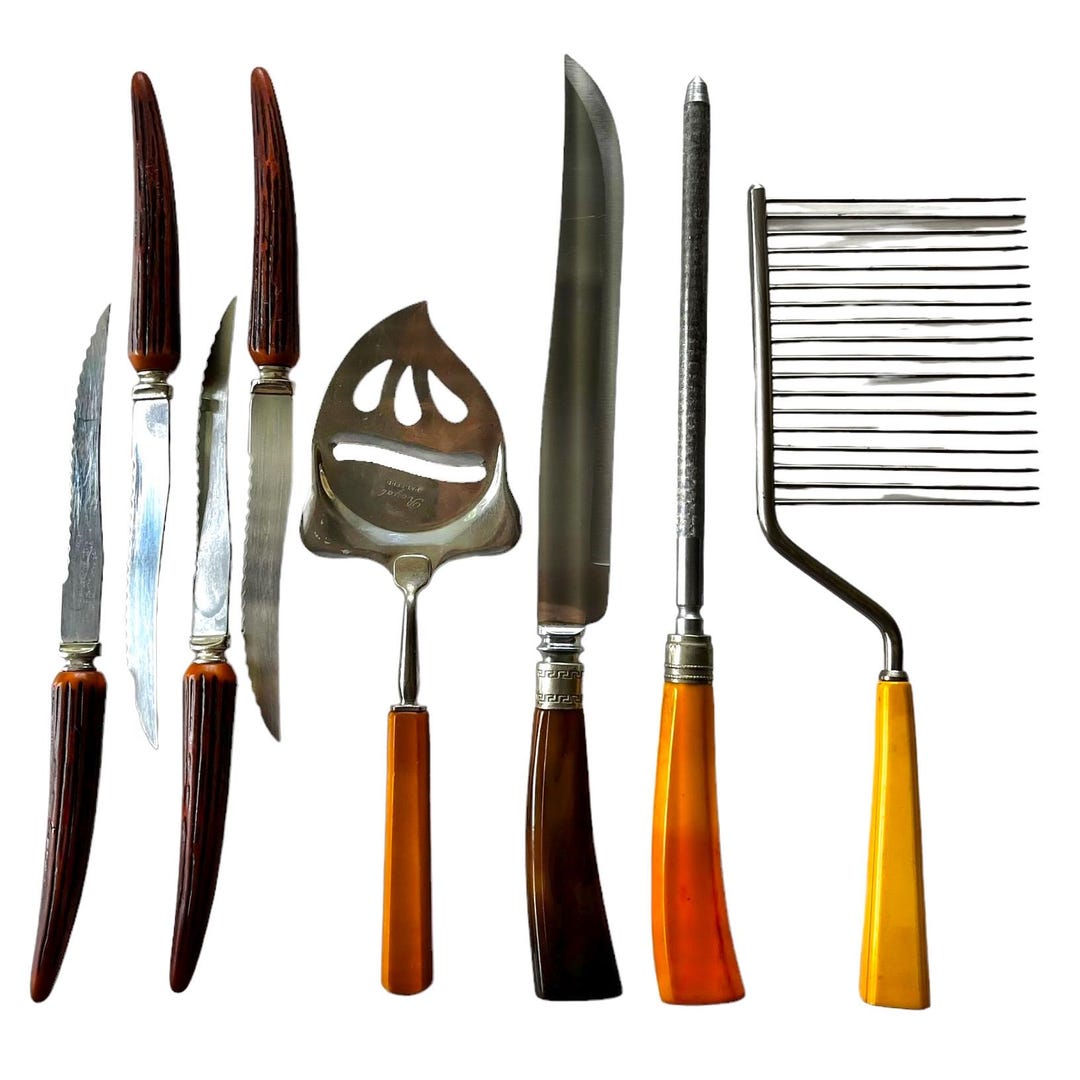 Vintage Lot 10 Bakelite Kitchen Utensils Butterscotch Shefield Royal ...