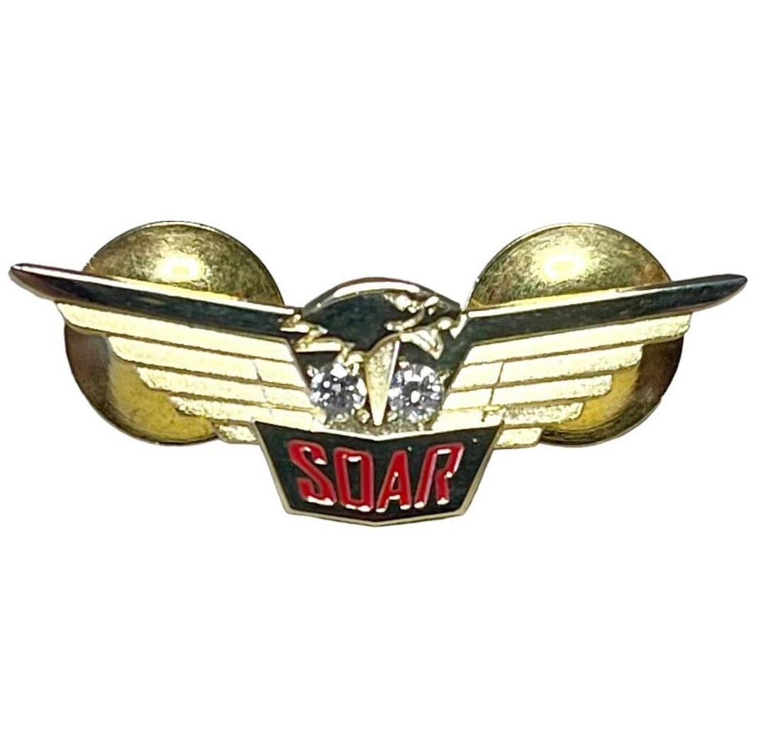 SOAR Pilot Service Pin 10K Gold Filled 2 Diamond Aviation Eagle Wings ...