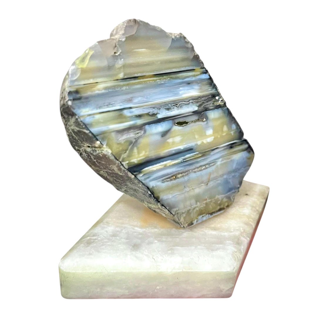 Blue Green Translucent Gemstone Waterline Agate Display Specimen on ...
