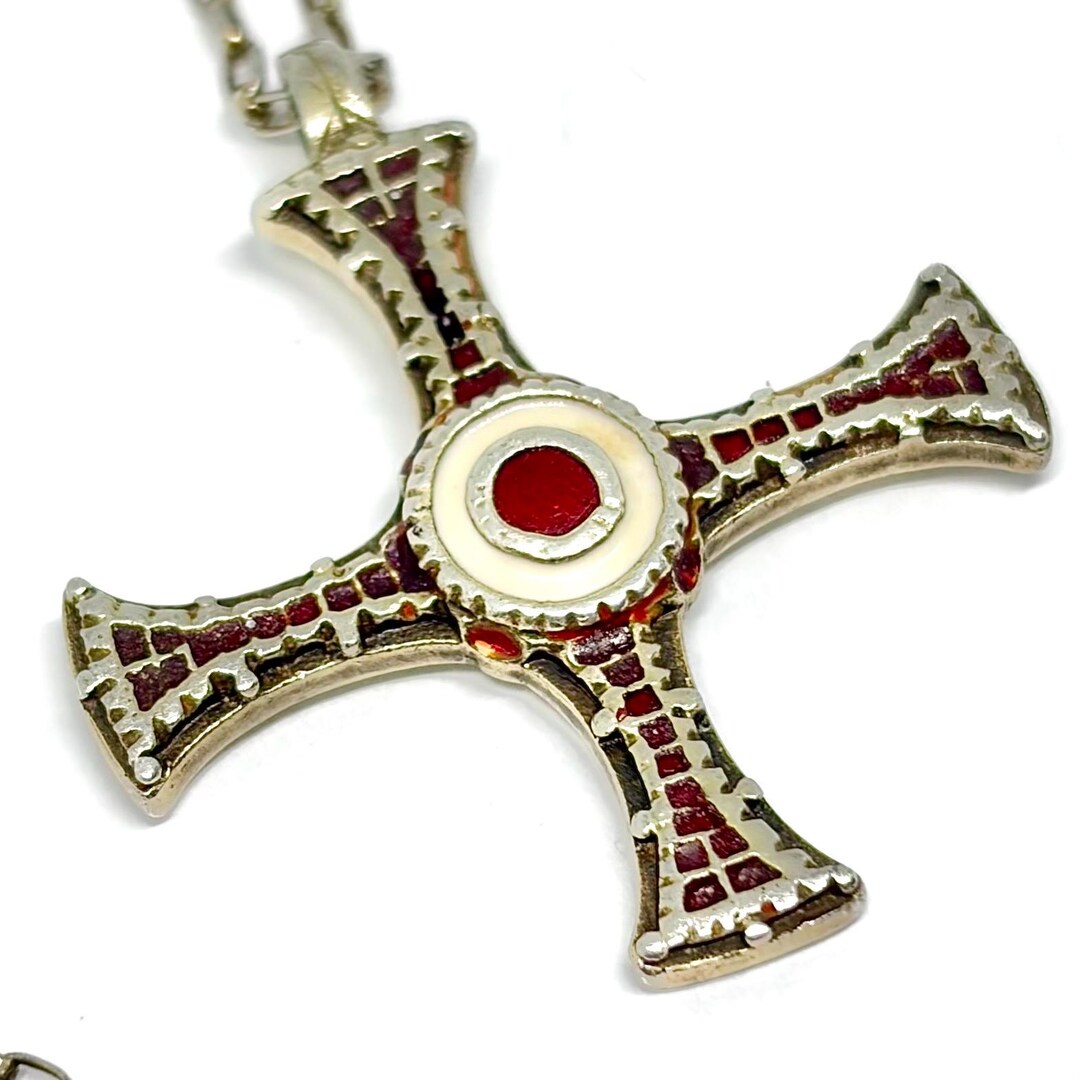Antique Enamel Saint Cuthbert Cross Sterling Silver Pendant Necklace on ...