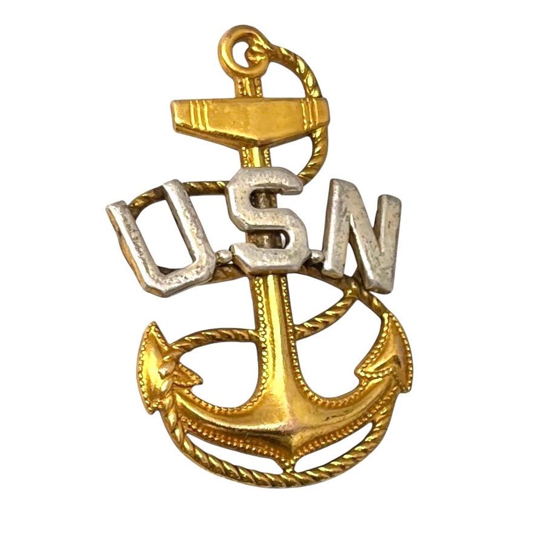WWII USN CPO Chief Petty Officer Hat Badge Pin Sterling & Gold Filled ...