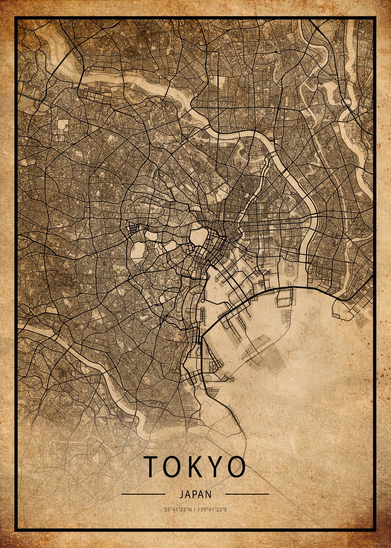Tokyo, Pirate Map, City of Tokyo Map, Tokyo Minimalist Map, Tokyo Print ...