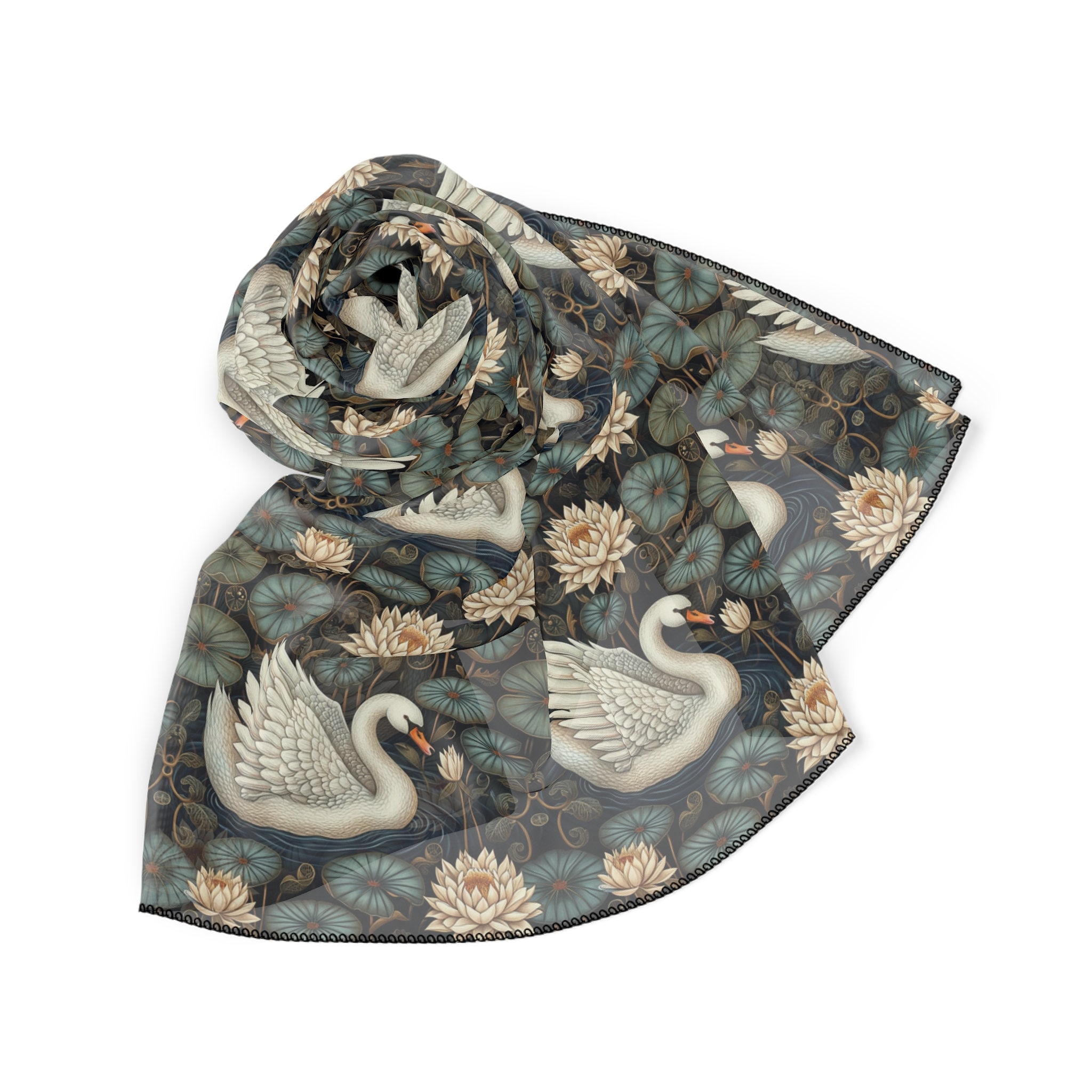 Art Nouveau Swan Scarf: William Morris Style Poly Chiffon - Etsy