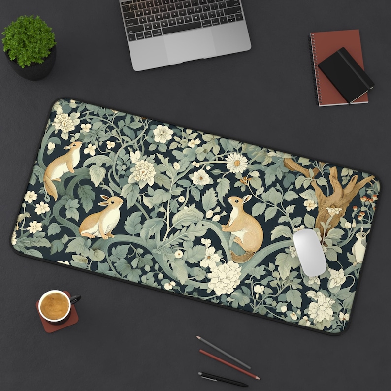 Vintage-inspired William Morris Style Desk Mat, Rabbits & Squirrels in ...