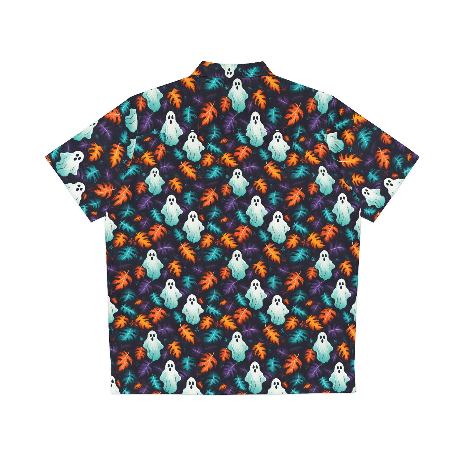 Hawaiian Aloha Shirt, Ghost Pattern, Cute Cartoon Design Teal & Orange ...