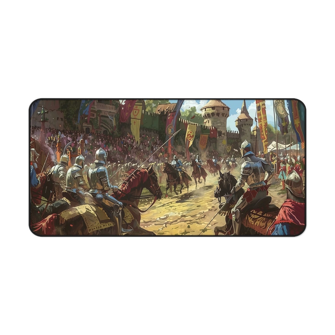 Medieval Tournament Desk Mat, Fantasy Knights on Horseback Scene ...