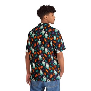 Hawaiian Aloha Shirt, Ghost Pattern, Cute Cartoon Design Teal & Orange ...