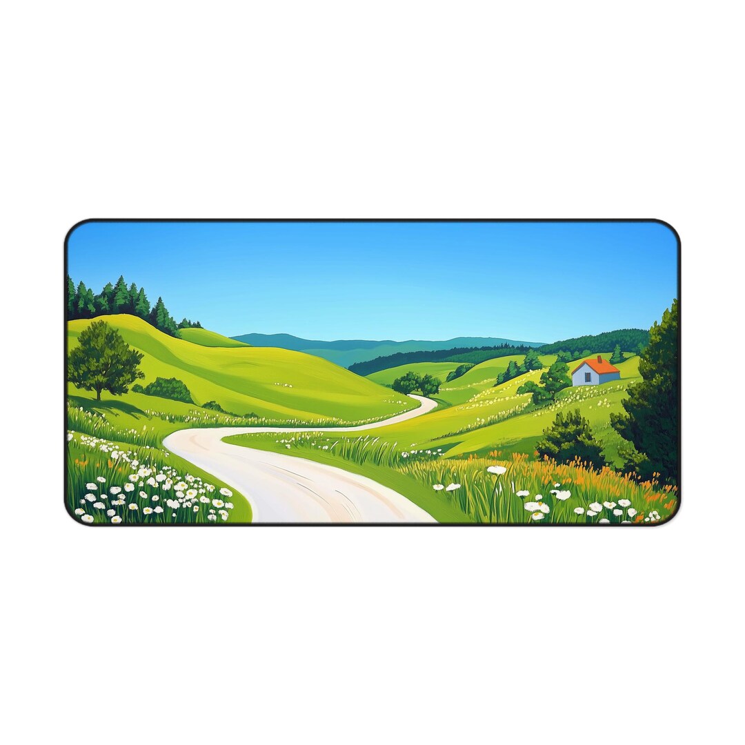Scenic Landscape Desk Mat, Vibrant Rolling Hills & Wildflowers, Custom ...