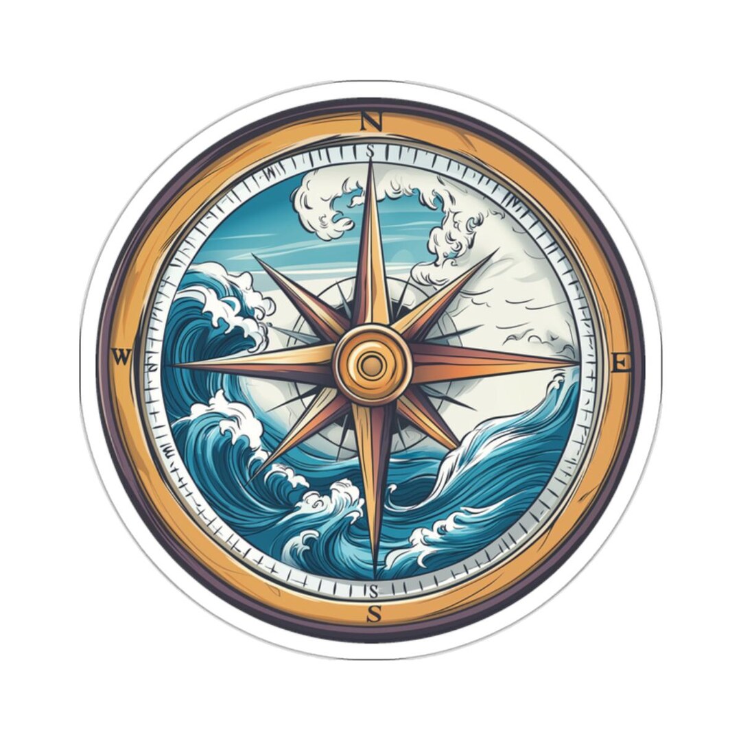Compass & Ocean Waves Sticker: Golden Nautical Vinyl Decal - Etsy