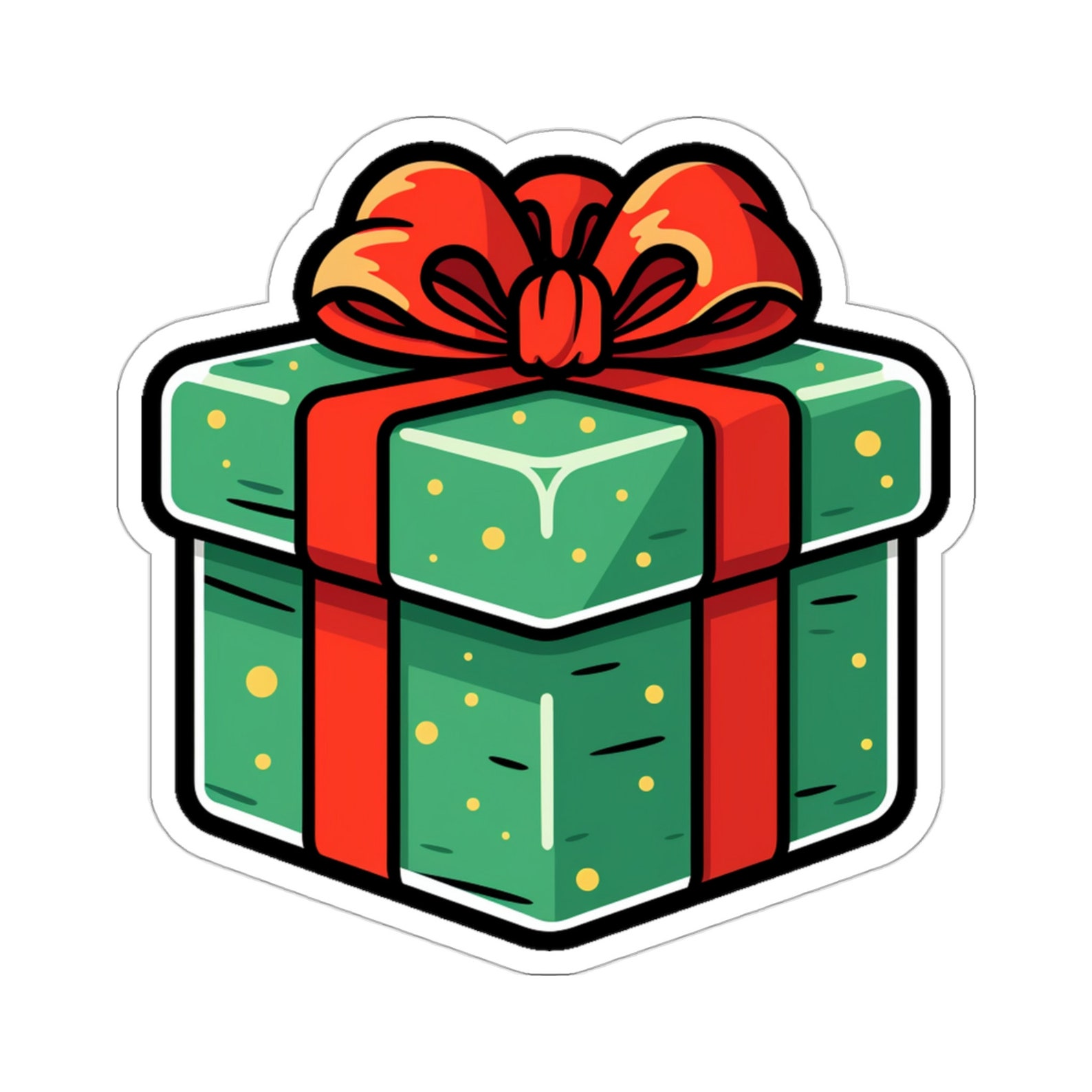 Festive Surprises Green Christmas Present Sticker With Red Ribbon ...