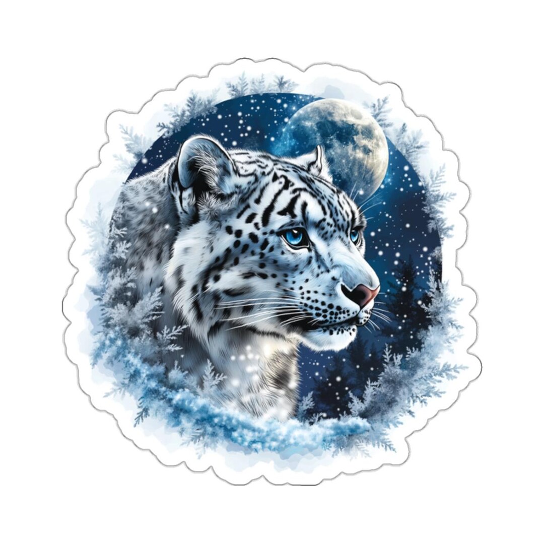 Majestic Snow Leopard Sticker, Moonlit Winter Scene, Animal Art - Etsy