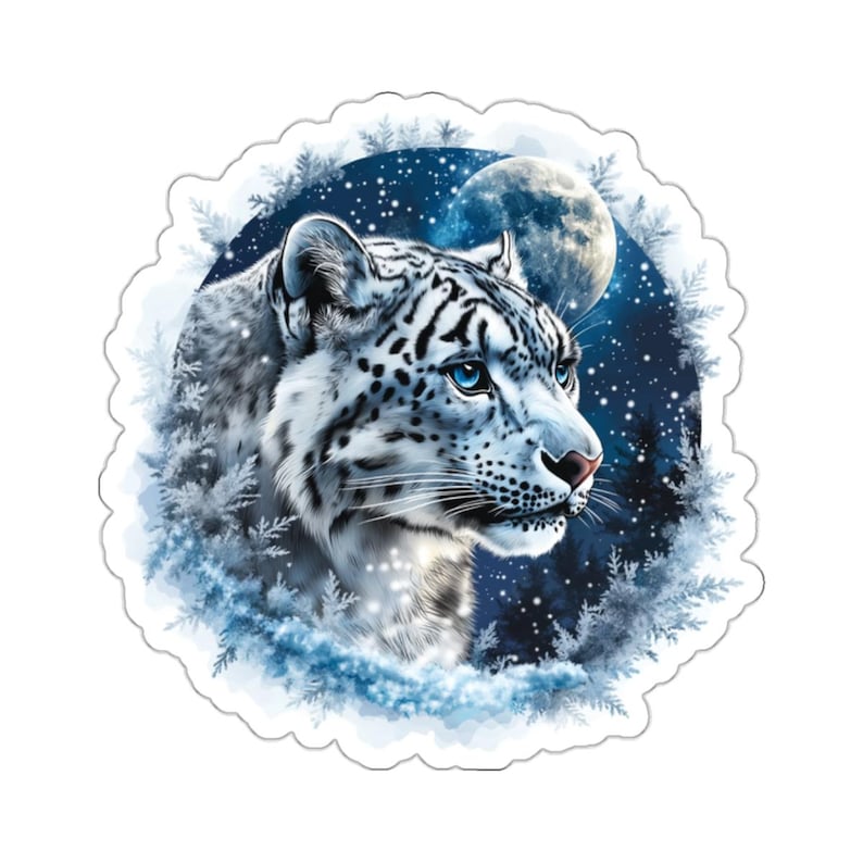 Majestic Snow Leopard Sticker, Moonlit Winter Scene, Animal Art - Etsy
