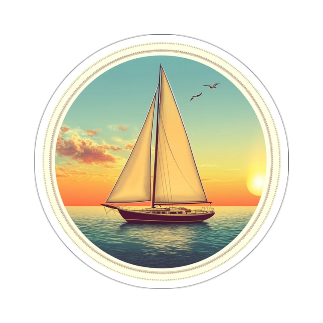 Serene Sea Sailboat Sticker, Vintage-style Sunset, Retro Style ...