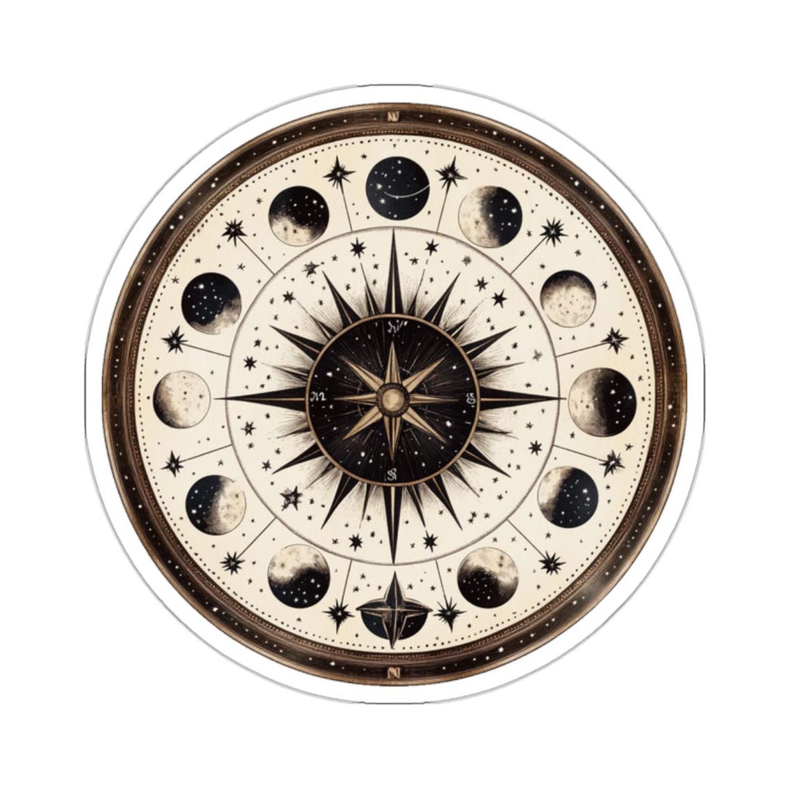 Cosmic Compass Sticker, Moon Phases & Stars, Celestial Navigation - Etsy
