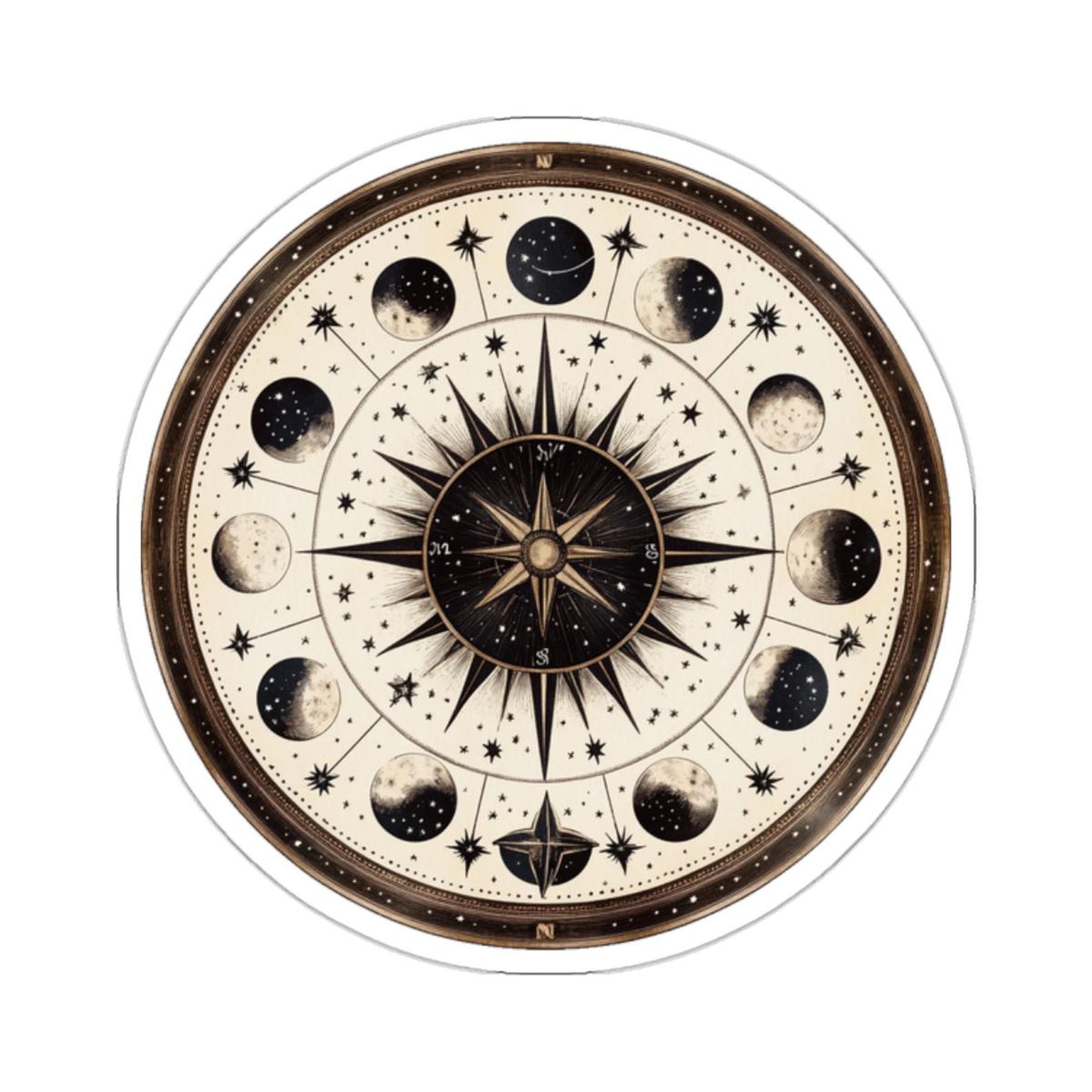 Cosmic Compass Sticker, Moon Phases & Stars, Celestial Navigation - Etsy