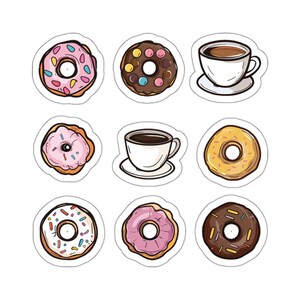 Morning Brew & Donut Crew, Coffee and Donuts Sticker Pack, Laptop and ...